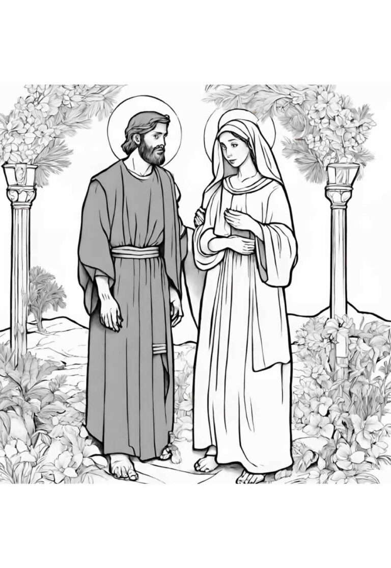 Desenhos de José e Maria para colorir - Bora Colorir