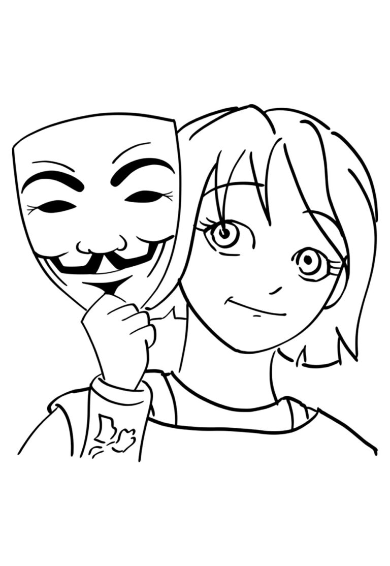 Máscara de Anonymous para imprimir e colorir - Bora Colorir