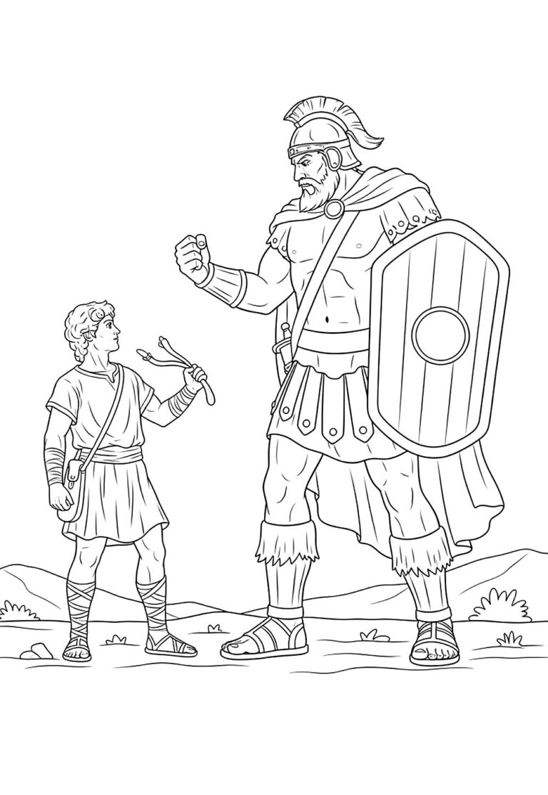Desenhos de Davi e Golias para colorir - Bora Colorir