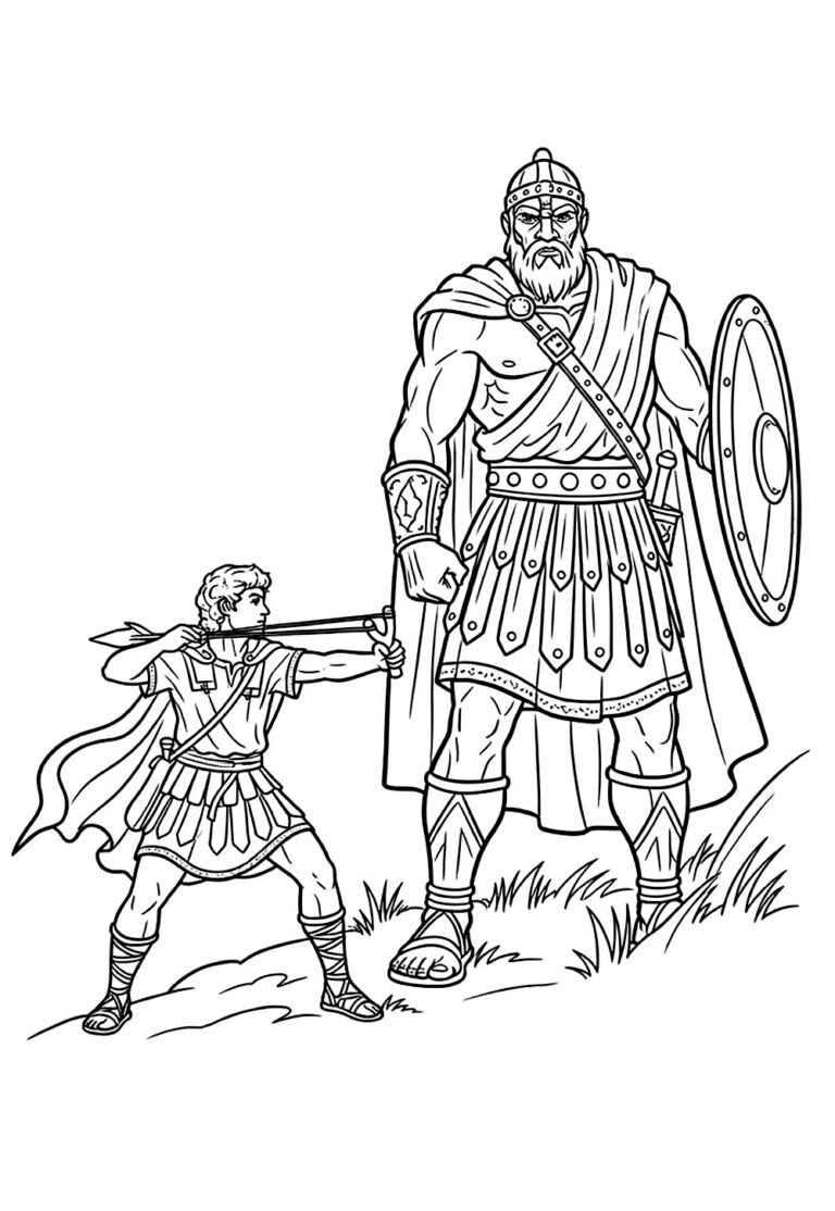 Desenhos de Davi e Golias para colorir - Bora Colorir