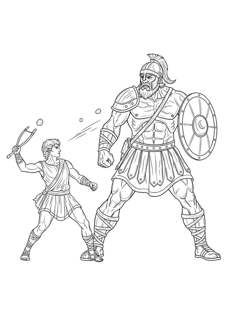 Desenhos de Davi e Golias para colorir - Bora Colorir